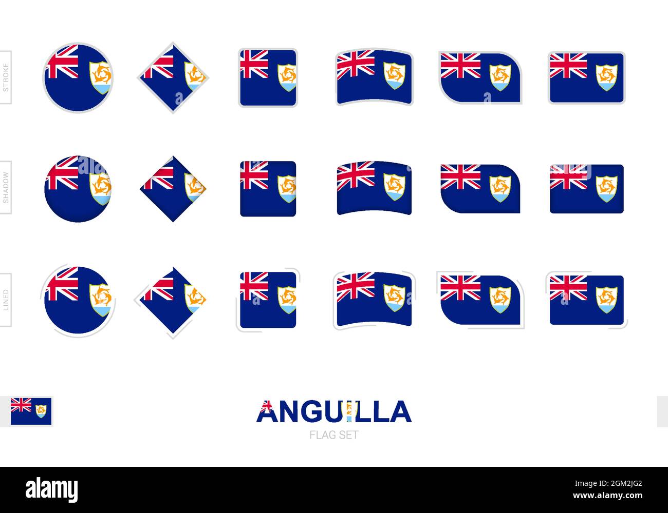 Anguilla flag set, simple flags of Anguilla with three different ...