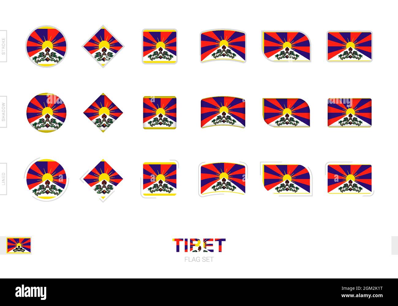 Tibet flag set, simple flags of Tibet with three different effects ...