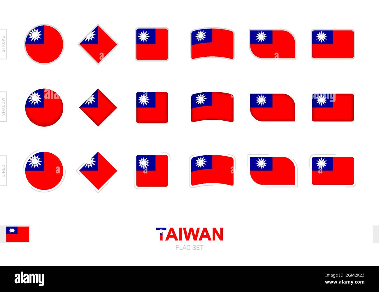 Taiwan flag set, simple flags of Taiwan with three different effects ...