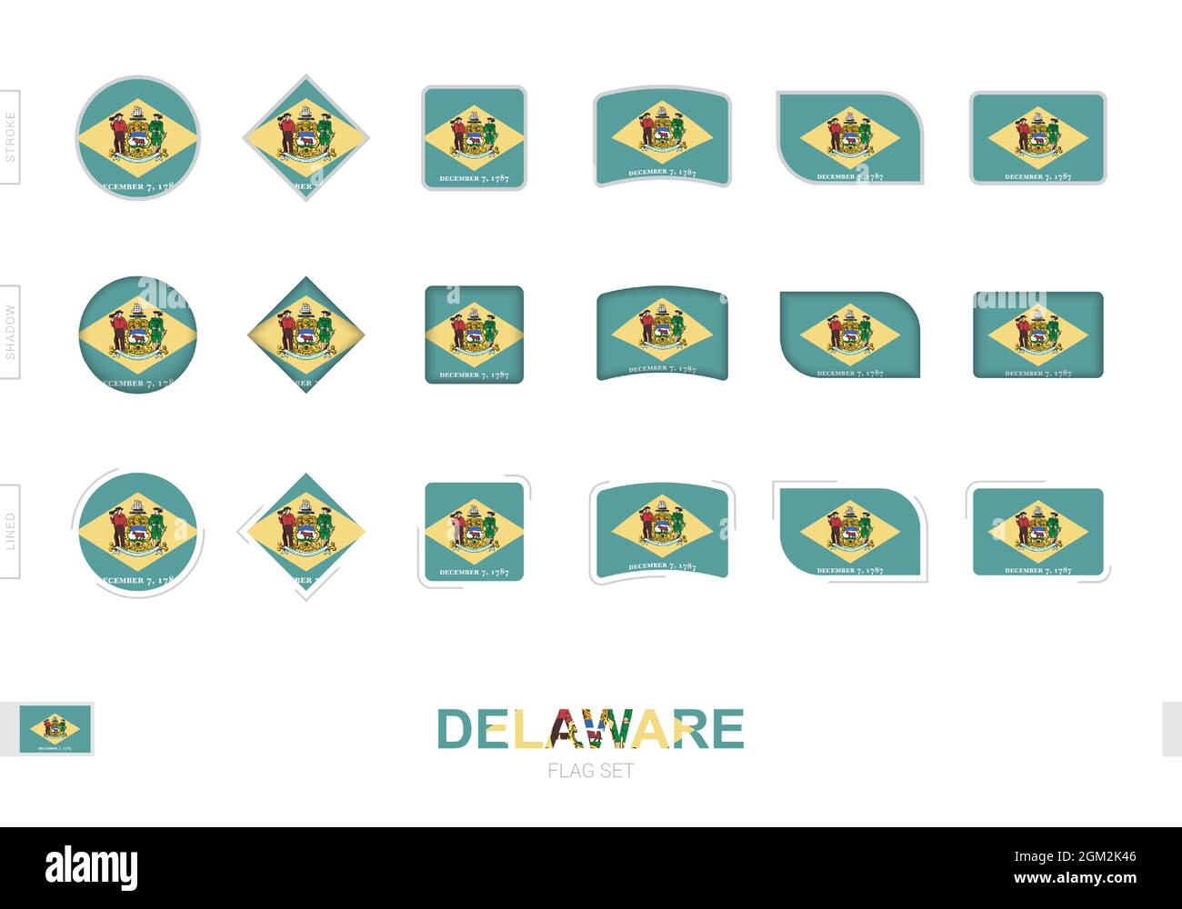 Delaware flag set, simple flags of Delaware with three different ...