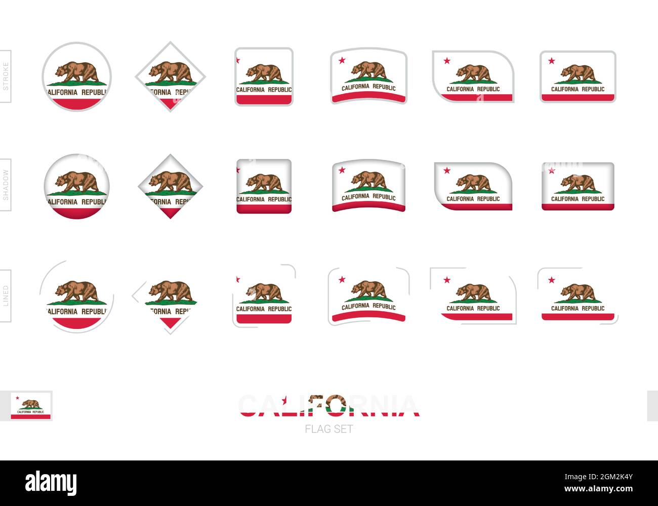 California flag set, simple flags of California with three different ...