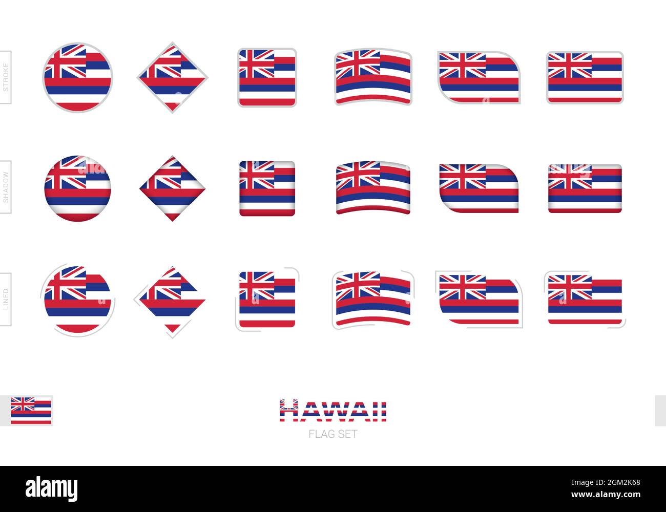 Hawaii flag set, simple flags of Hawaii with three different effects ...