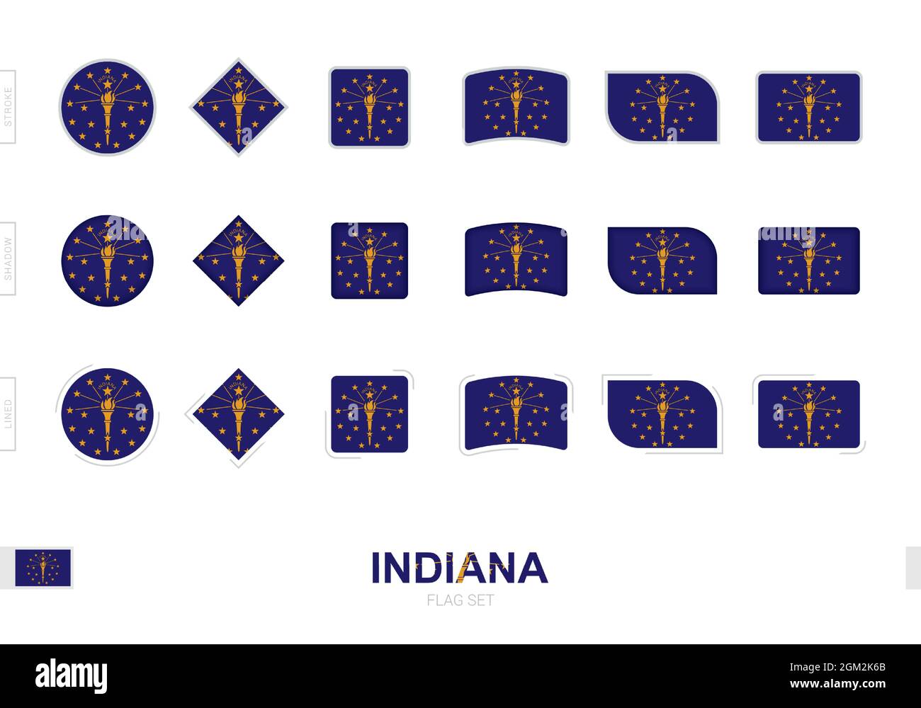 Indiana flag set, simple flags of Indiana with three different effects ...