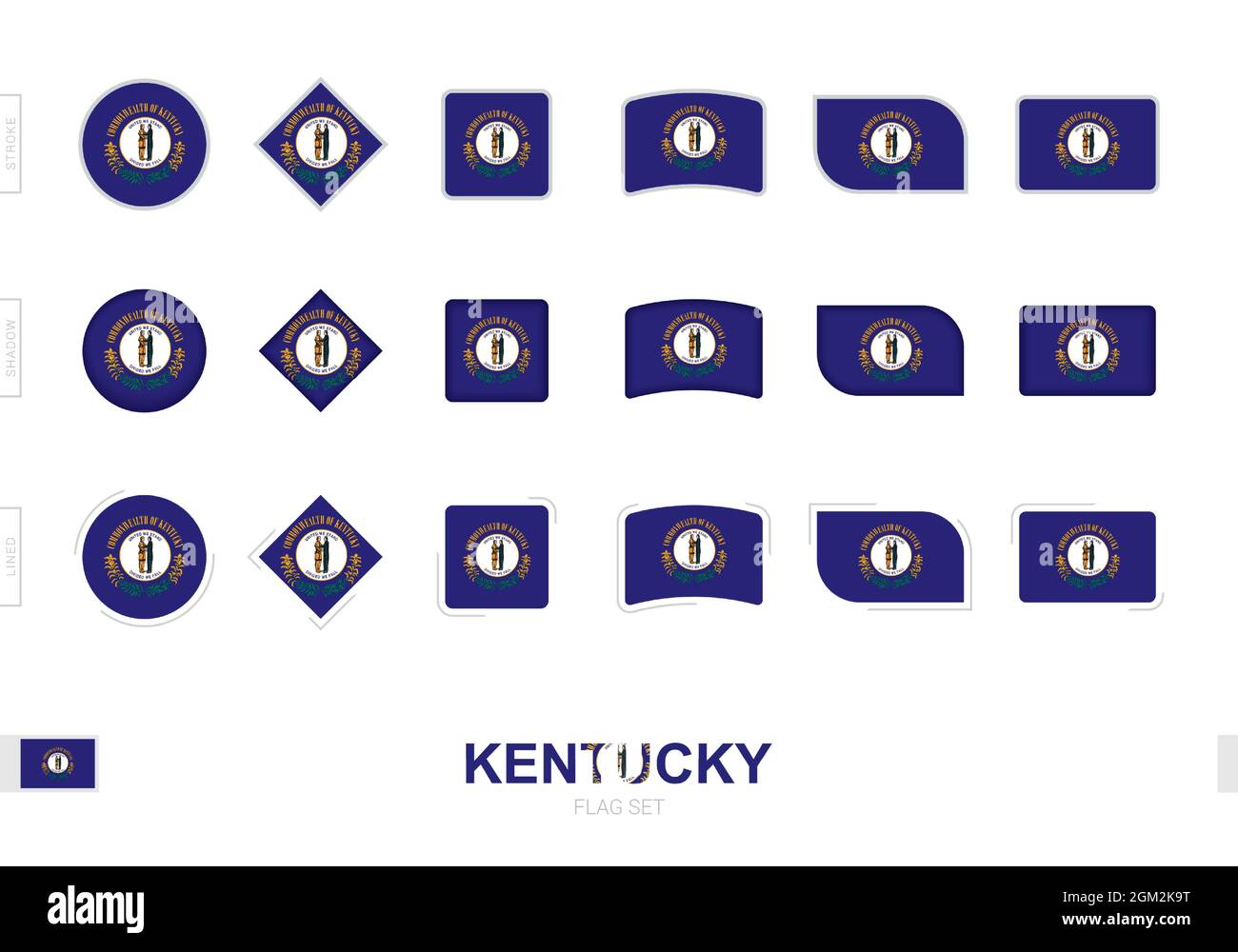 Kentucky flag set, simple flags of Kentucky with three different ...