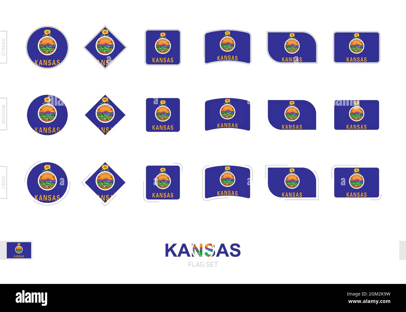 Kansas flag set, simple flags of Kansas with three different effects ...