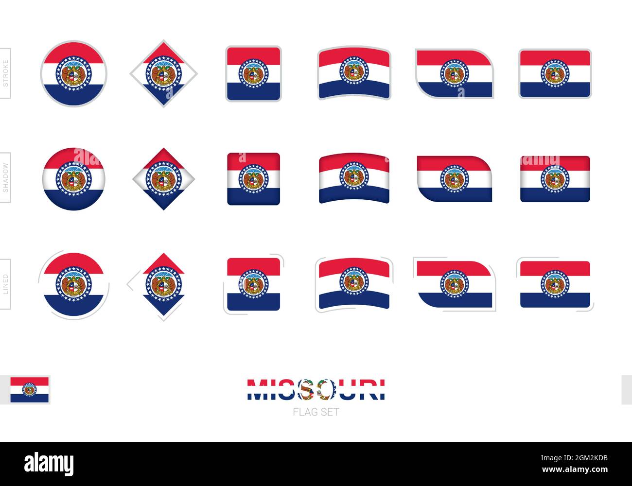 Missouri flag set, simple flags of Missouri with three different ...