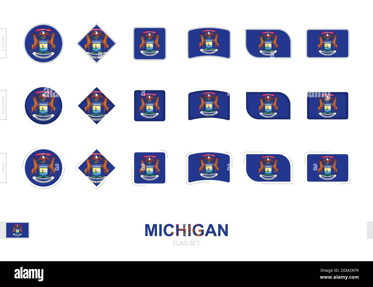 Michigan flag set, simple flags of Michigan with three different ...