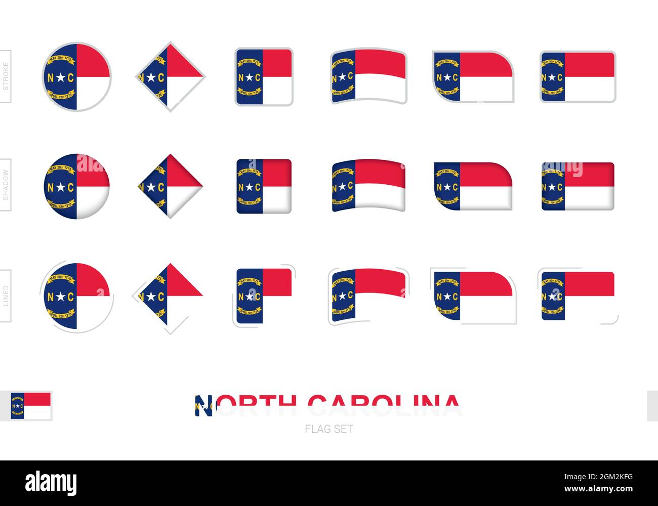 North Carolina flag set, simple flags of North Carolina with three ...
