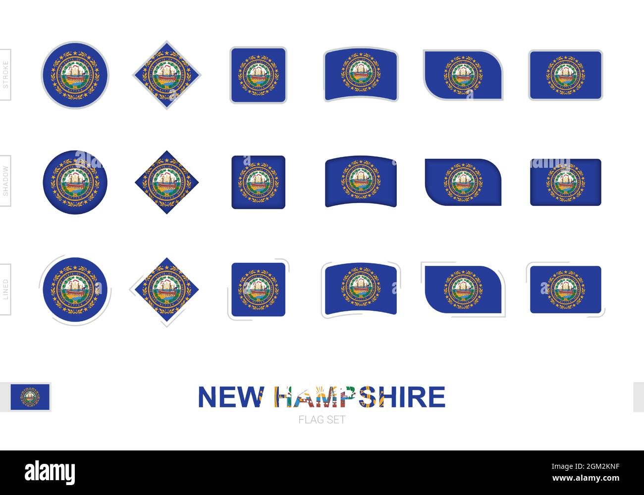 New Hampshire flag set, simple flags of New Hampshire with three ...