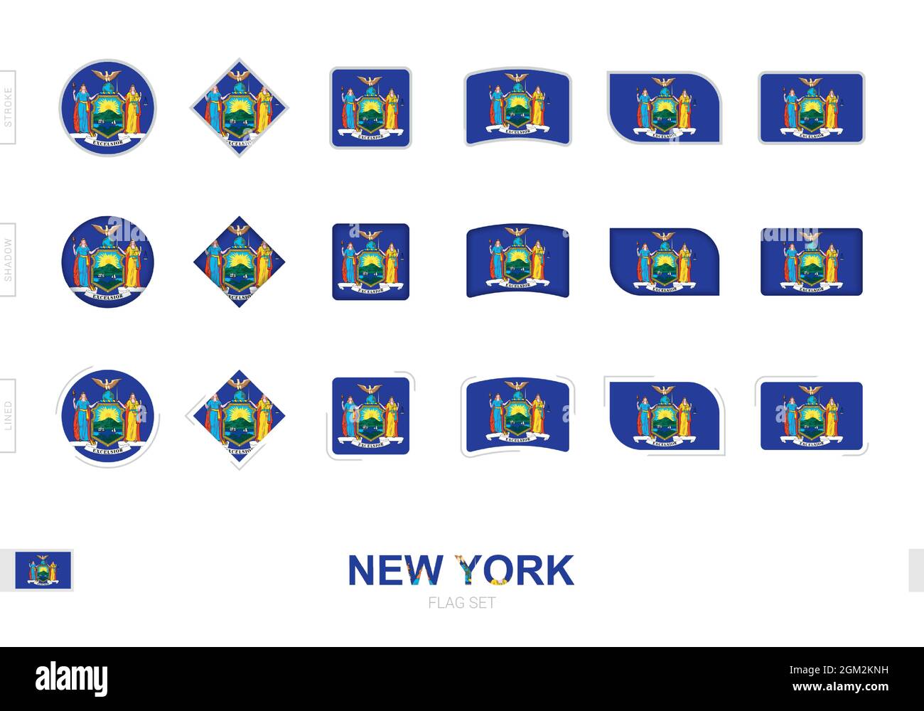 New York flag set, simple flags of New York with three different ...
