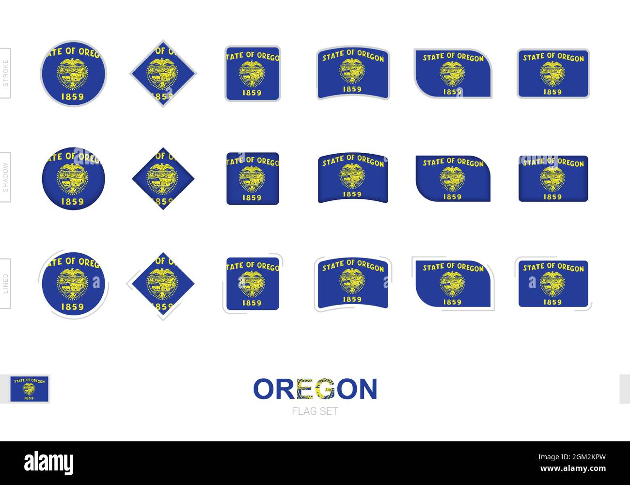 Oregon flag set, simple flags of Oregon with three different effects ...