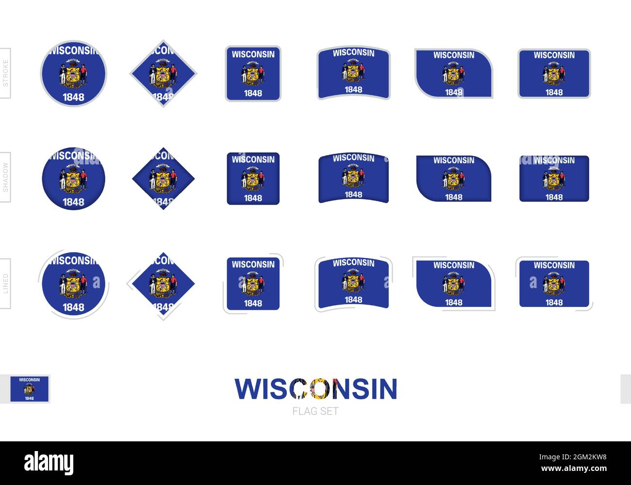 Wisconsin flag set, simple flags of Wisconsin with three different ...