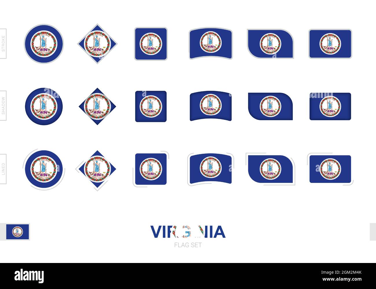 Virginia flag set, simple flags of Virginia with three different ...