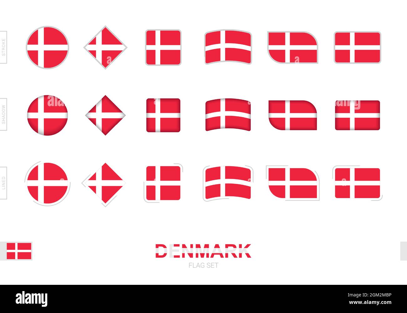Denmark flag set, simple flags of Denmark with three different effects ...