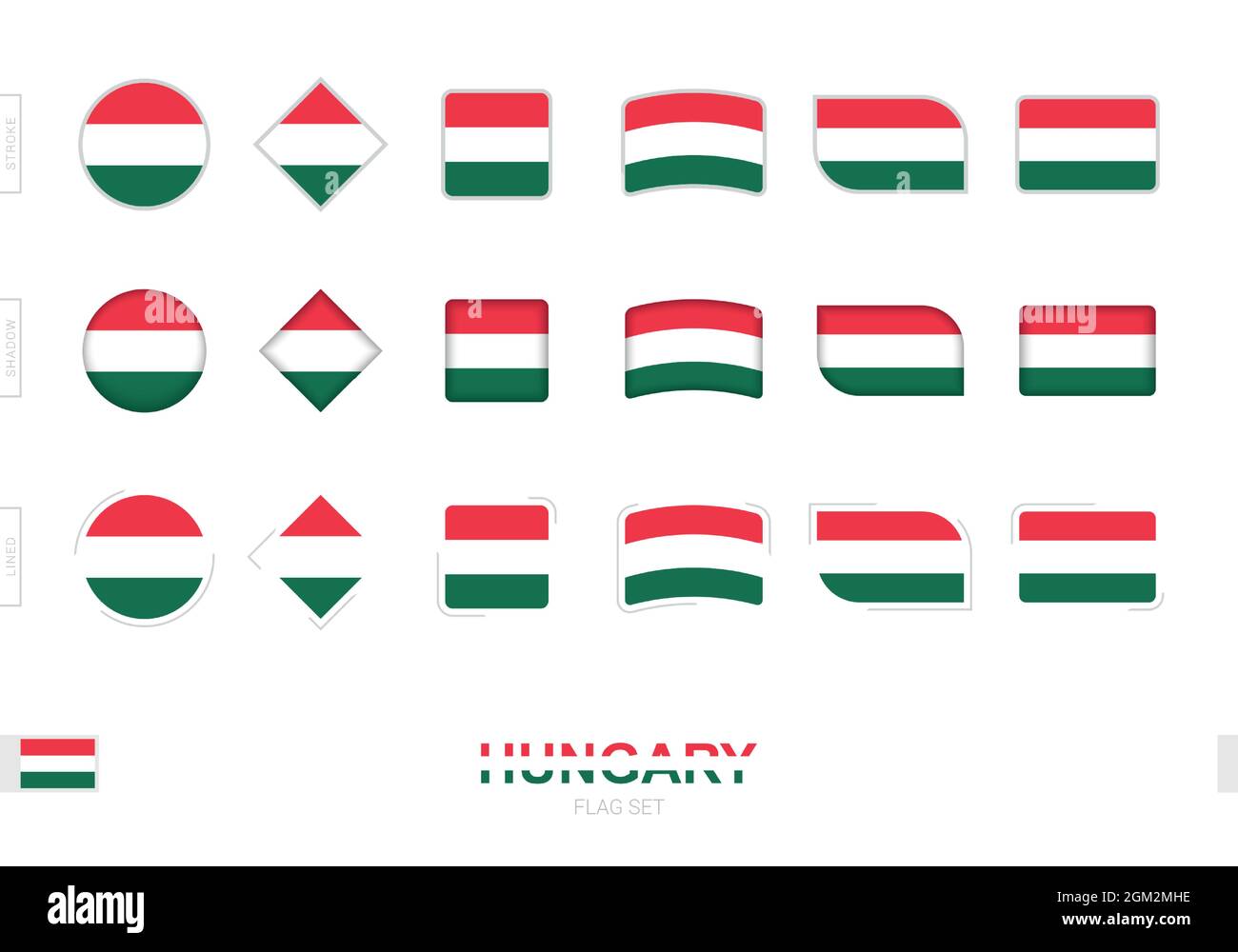 Hungary flag set, simple flags of Hungary with three different effects. Vector illustration ...
