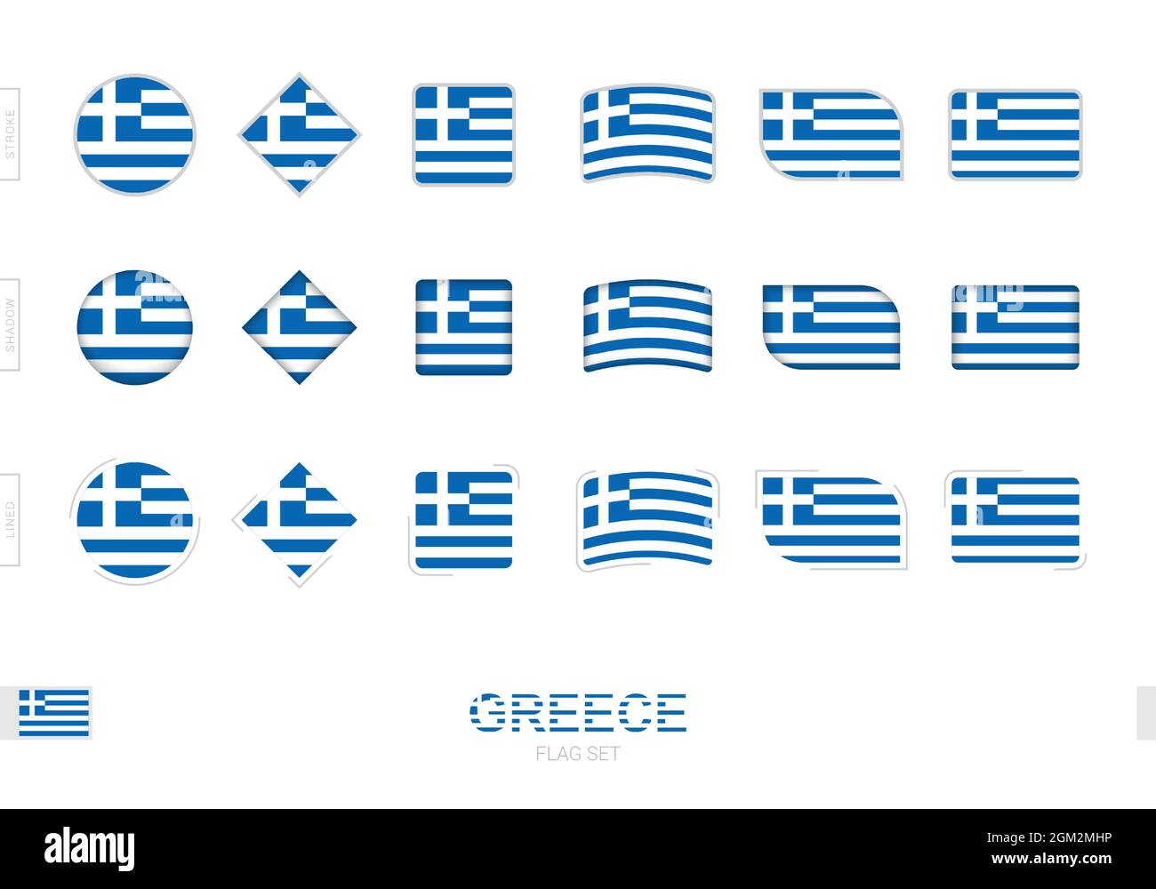 Greece flag set, simple flags of Greece with three different effects ...