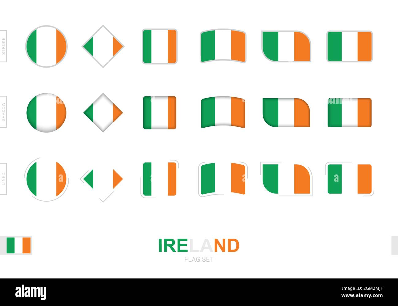 Ireland flag set, simple flags of Ireland with three different effects ...