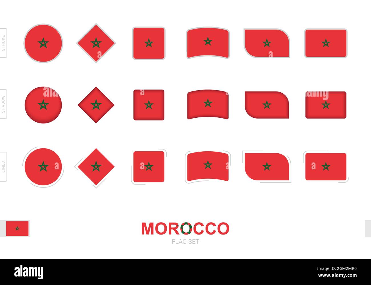 Morocco flag set, simple flags of Morocco with three different effects ...
