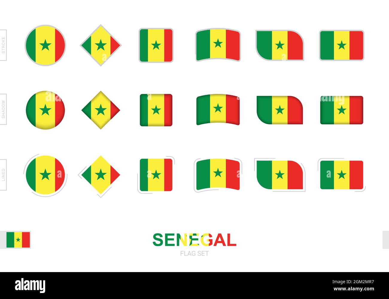 Senegal flag set, simple flags of Senegal with three different effects ...
