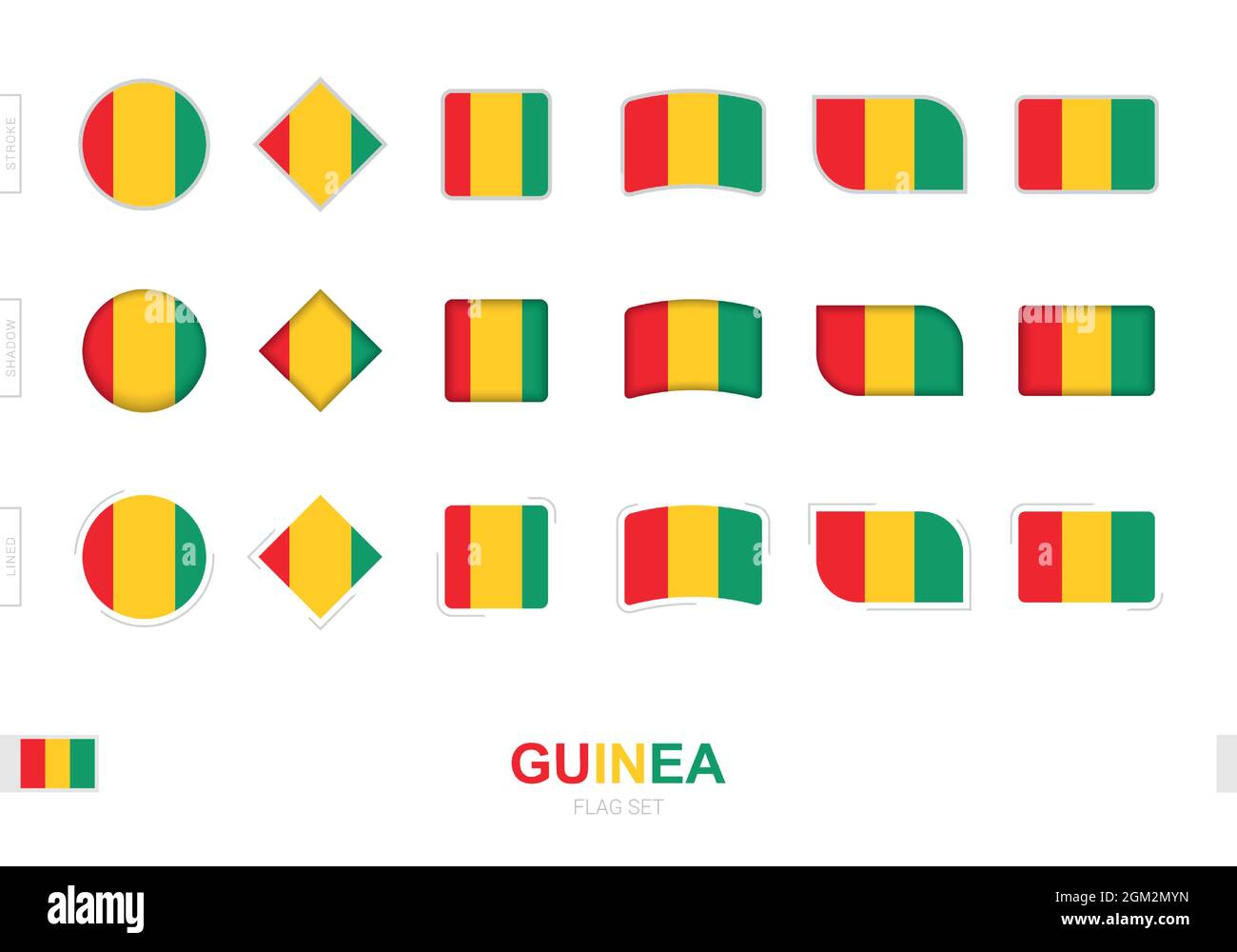 Guinea flag set, simple flags of Guinea with three different effects ...