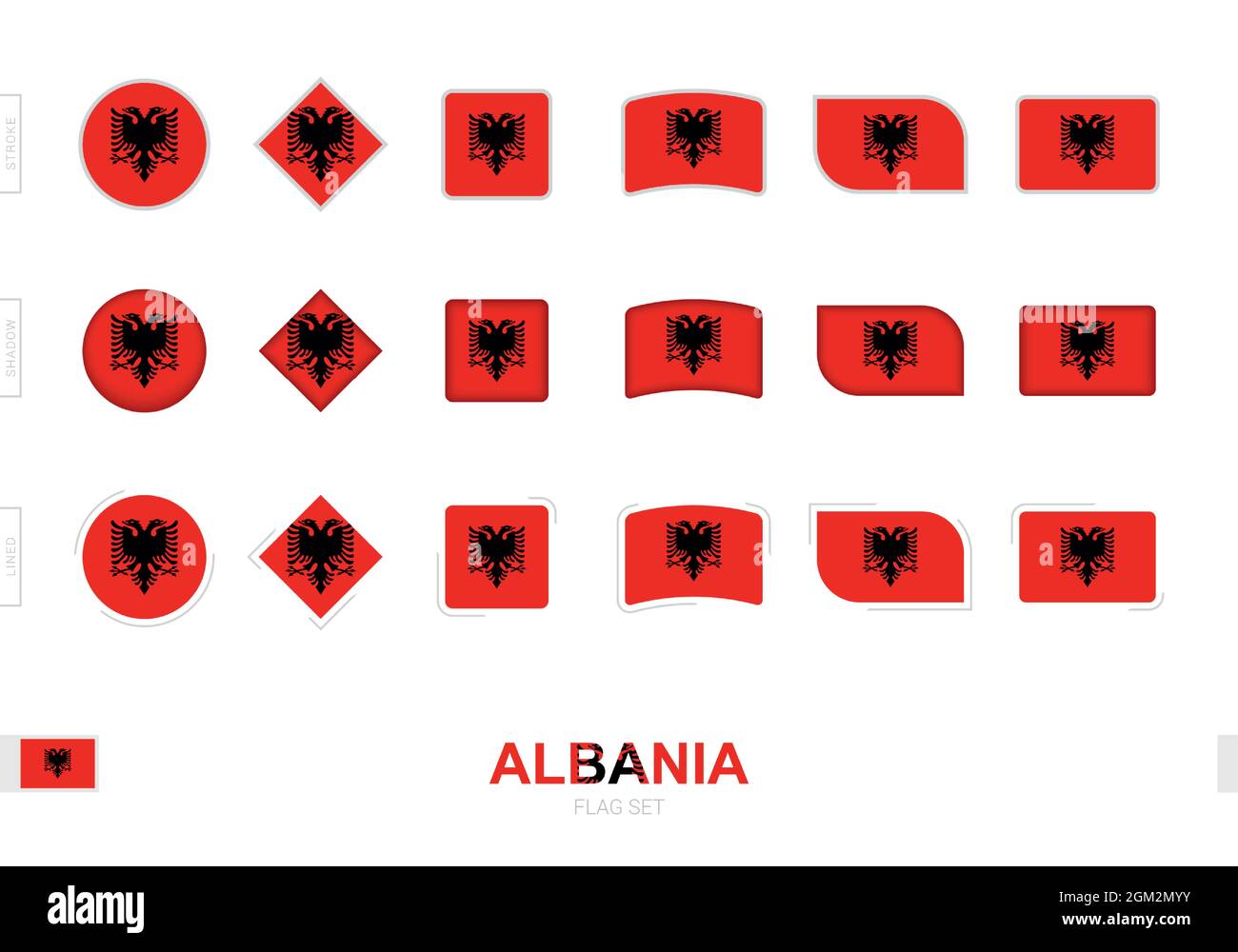 Albania flag set, simple flags of Albania with three different effects ...