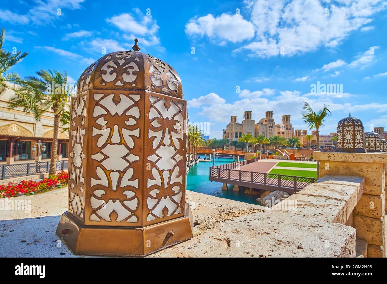 Traditional style Arabian lamp, decorated with fine pattern and located ...