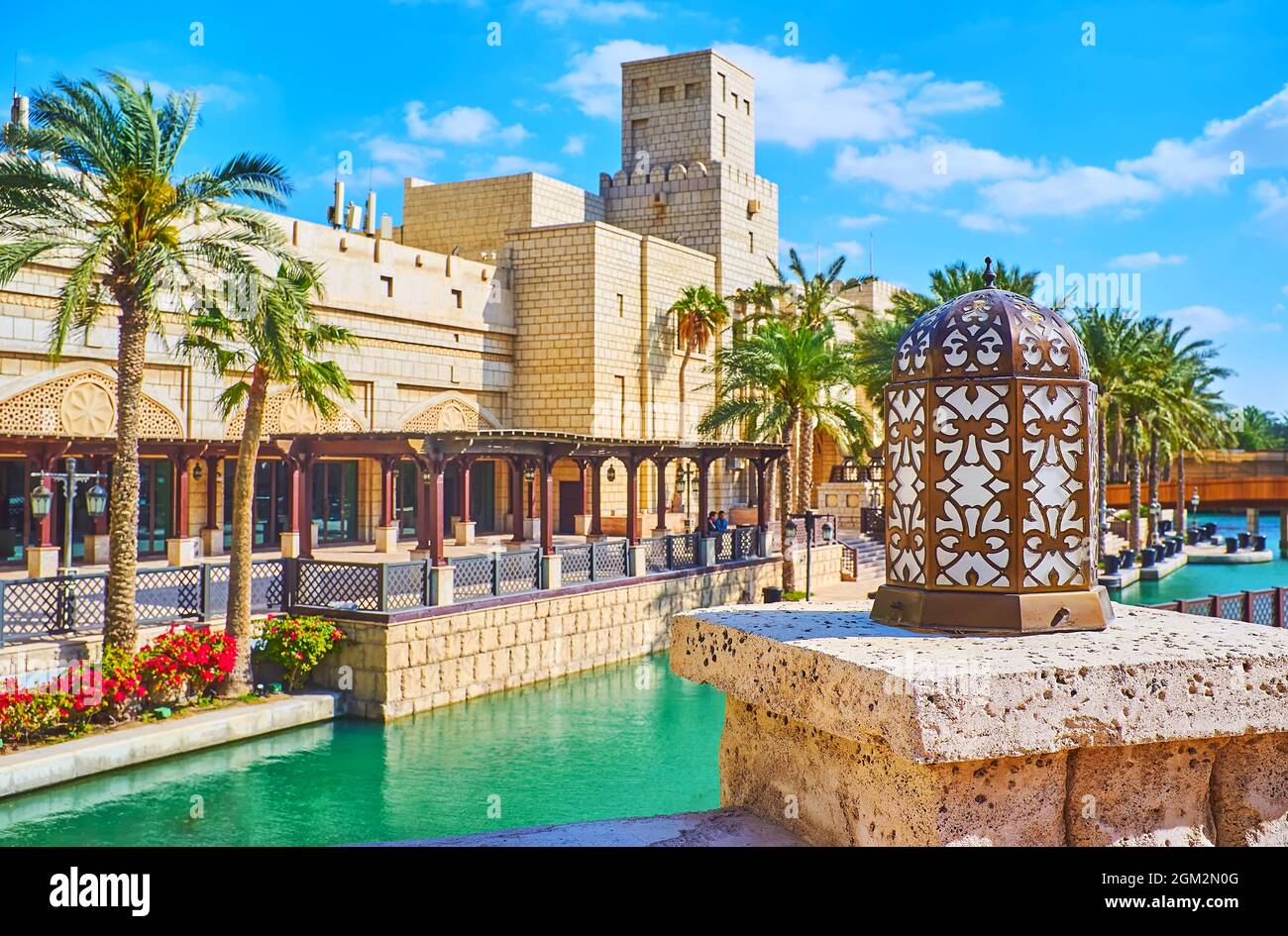 DUBAI, UAE - MARCH 4, 2020: The castle like building of Madinat Arena ...