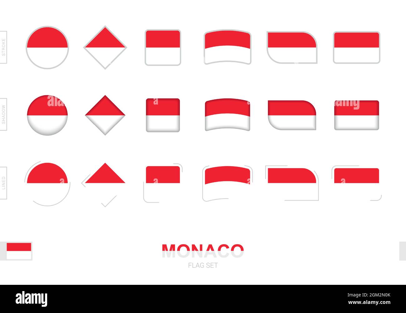 Monaco flag set, simple flags of Monaco with three different effects ...