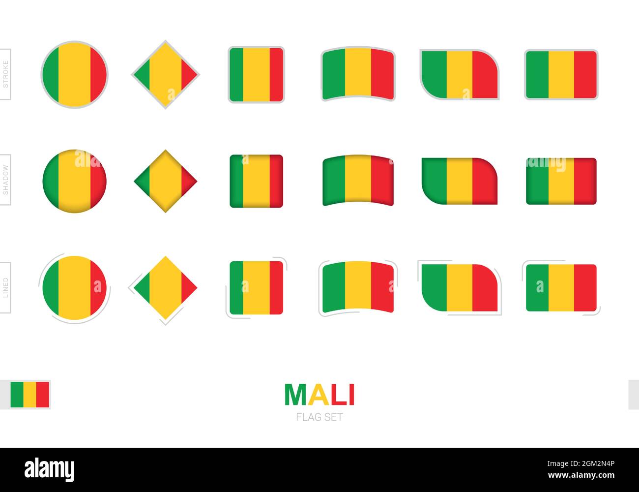 Mali flag set, simple flags of Mali with three different effects ...