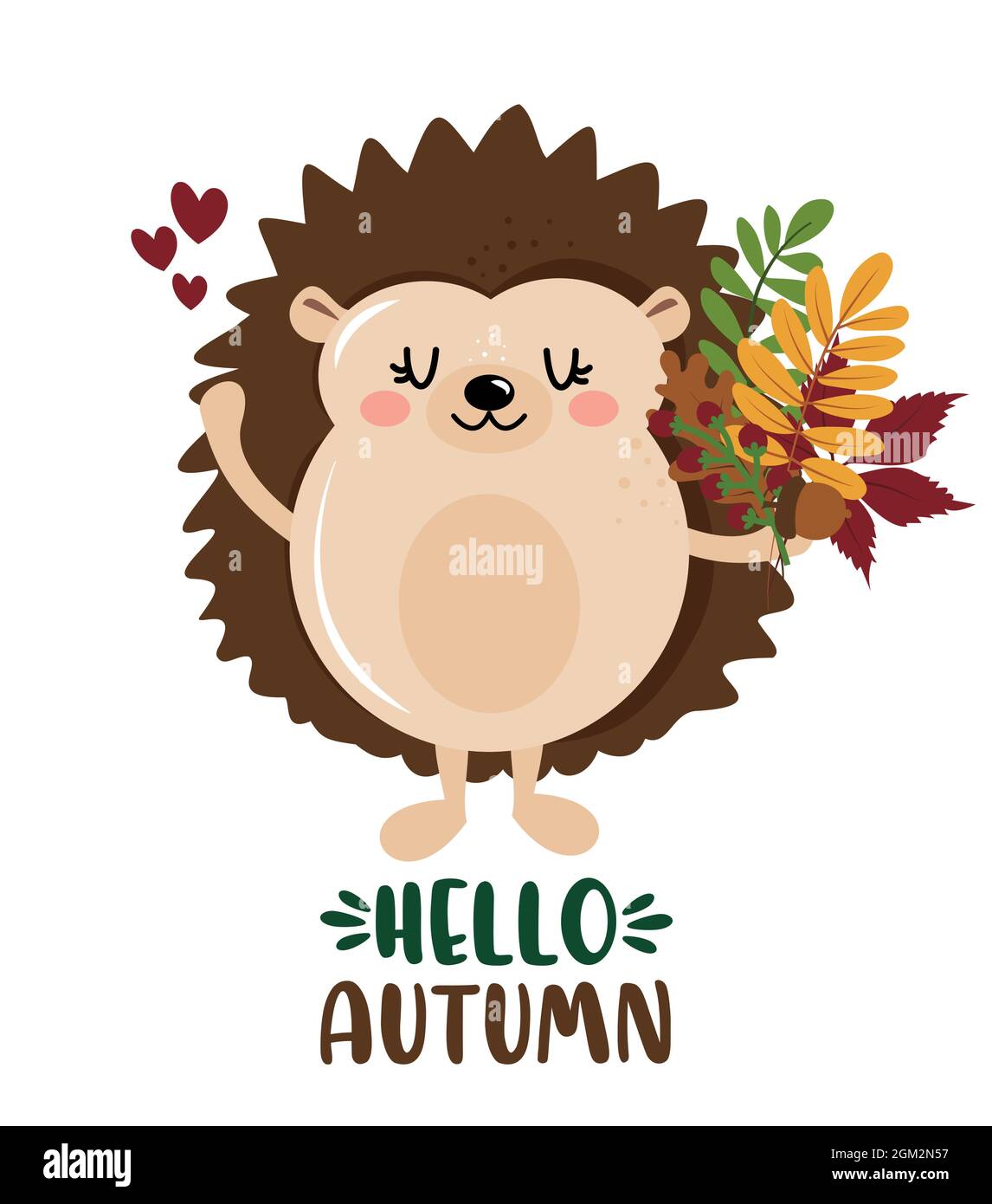 Hello Autumn - Hand drawn vector illustration with cute hedgehog with ...