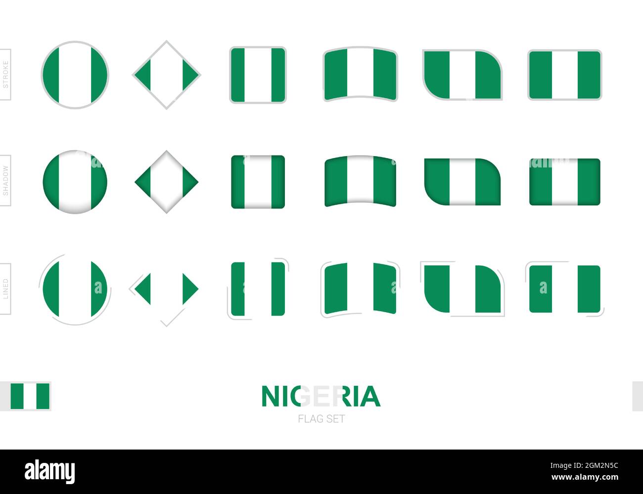 Nigeria flag set, simple flags of Nigeria with three different effects ...