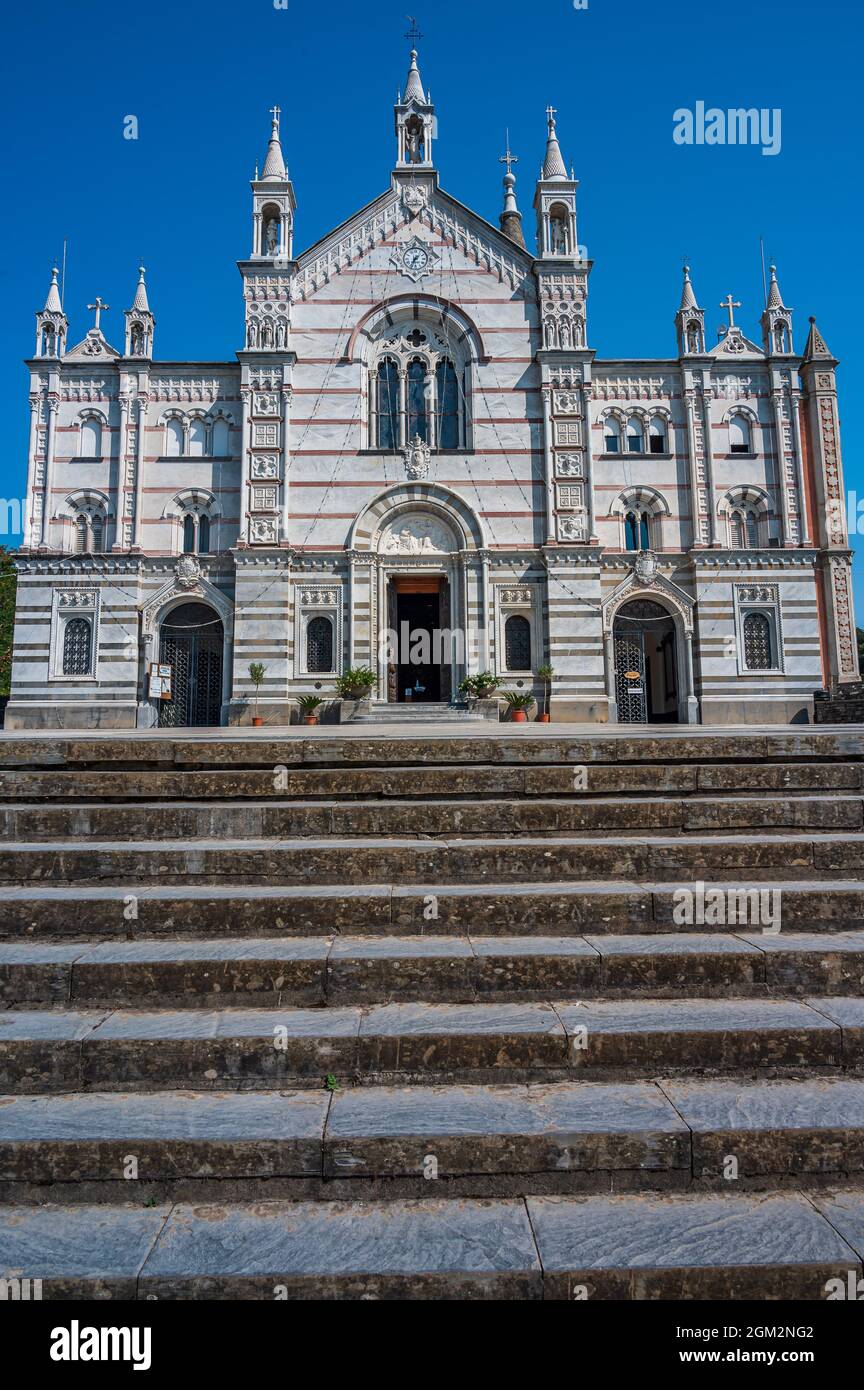 Neogothic Sanctuary of Nostra Signora di Montallegro at the top of a ...