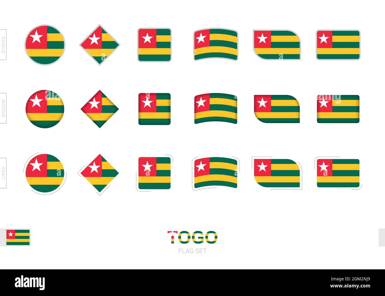 Togo flag set, simple flags of Togo with three different effects ...