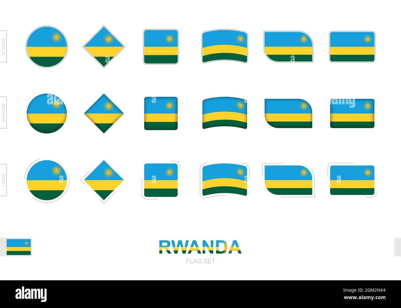 Rwanda flag set, simple flags of Rwanda with three different effects. Vector illustration Stock ...