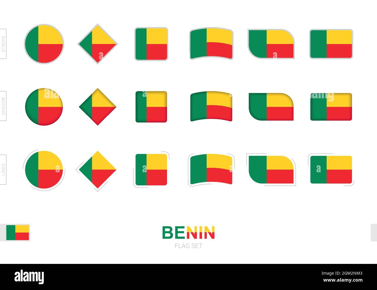 Benin flag set, simple flags of Benin with three different effects. Vector illustration Stock ...