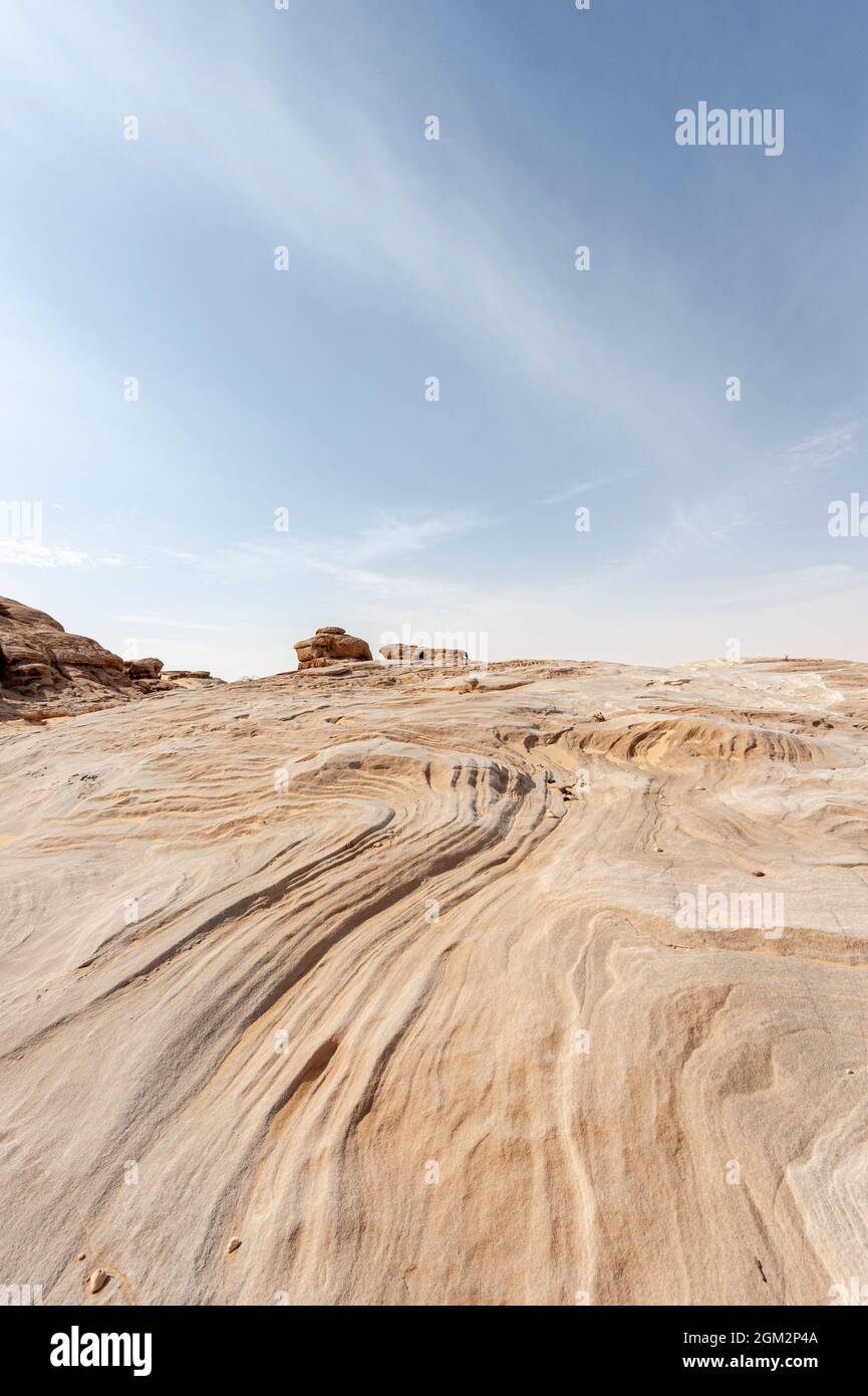 Sandstone rock formations of crazy shapes in the desert near Medina and ...