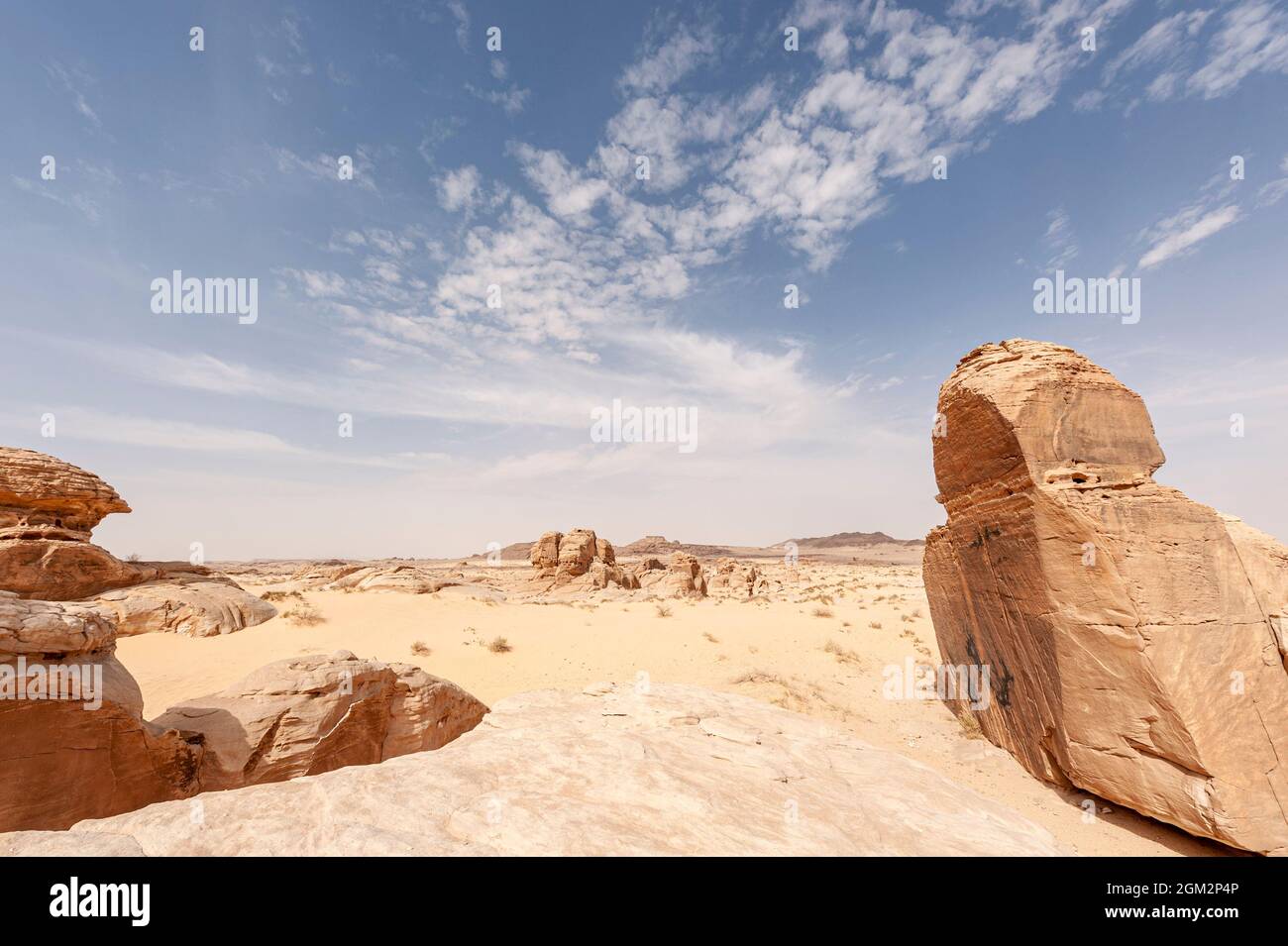 Sandstone rock formations of crazy shapes in the desert near Medina and ...