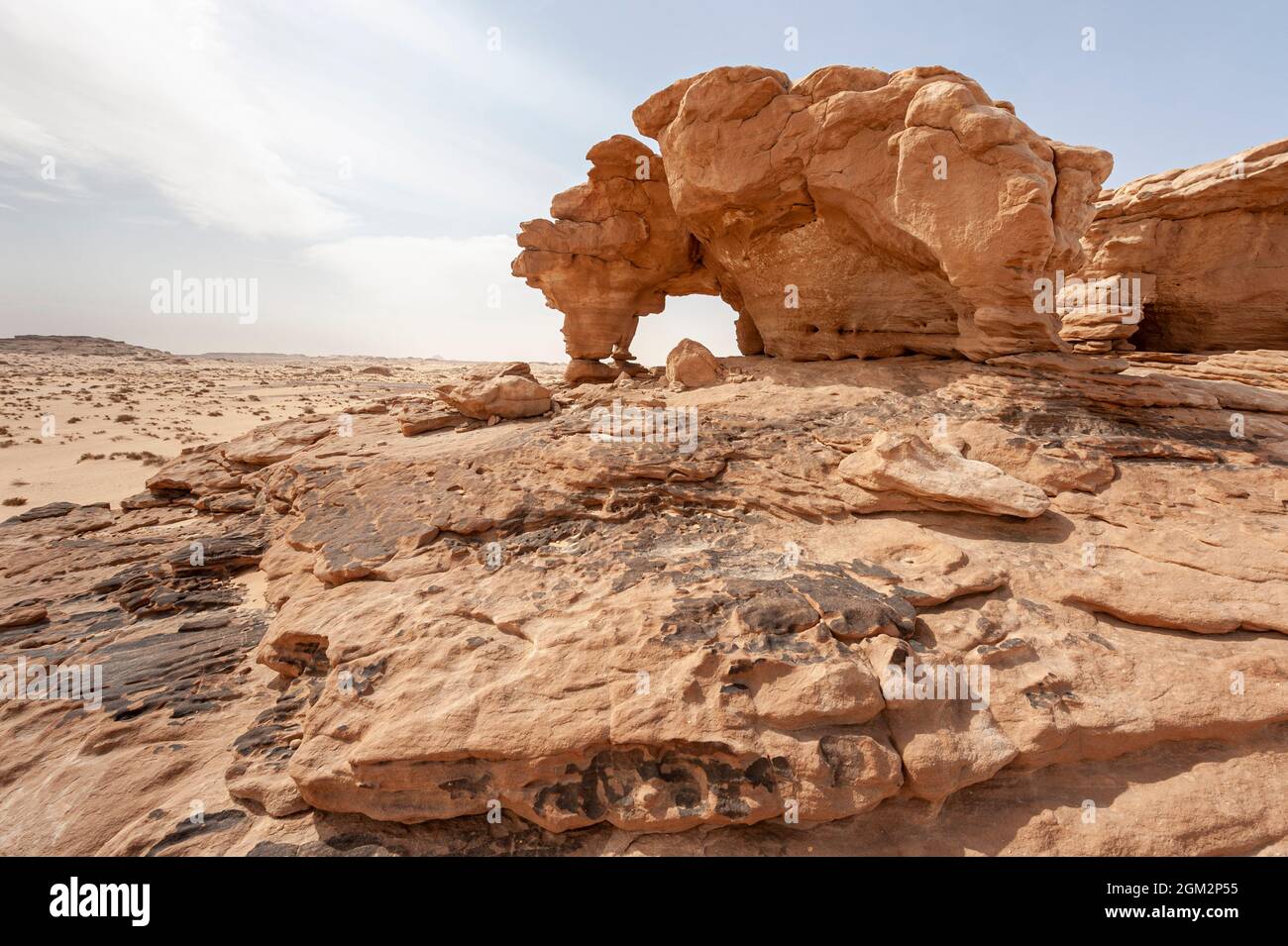 Sandstone rock formations of crazy shapes in the desert near Medina and ...