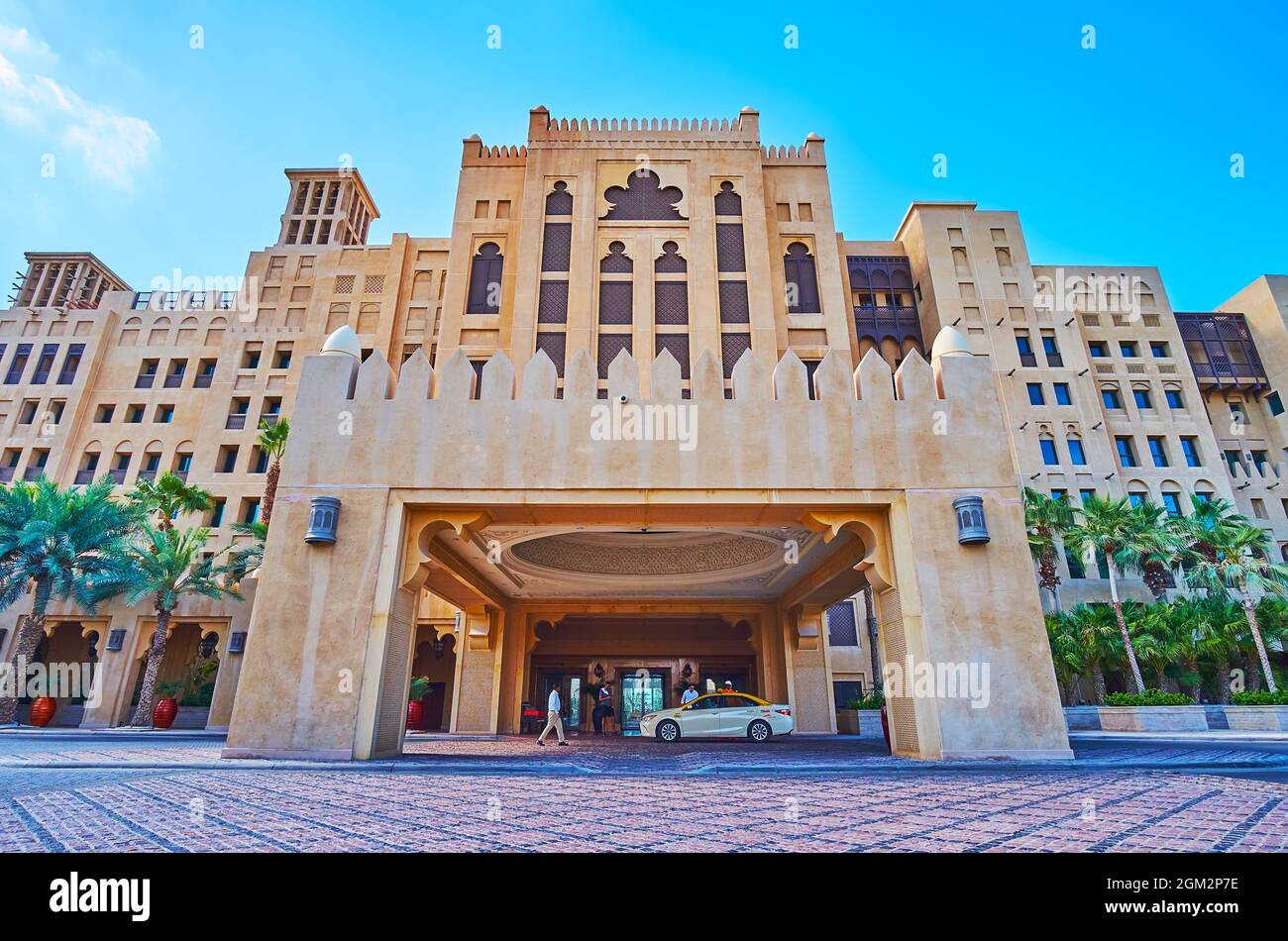 DUBAI, UAE - MARCH 4, 2020: The facade of luxury medieval castle-like ...