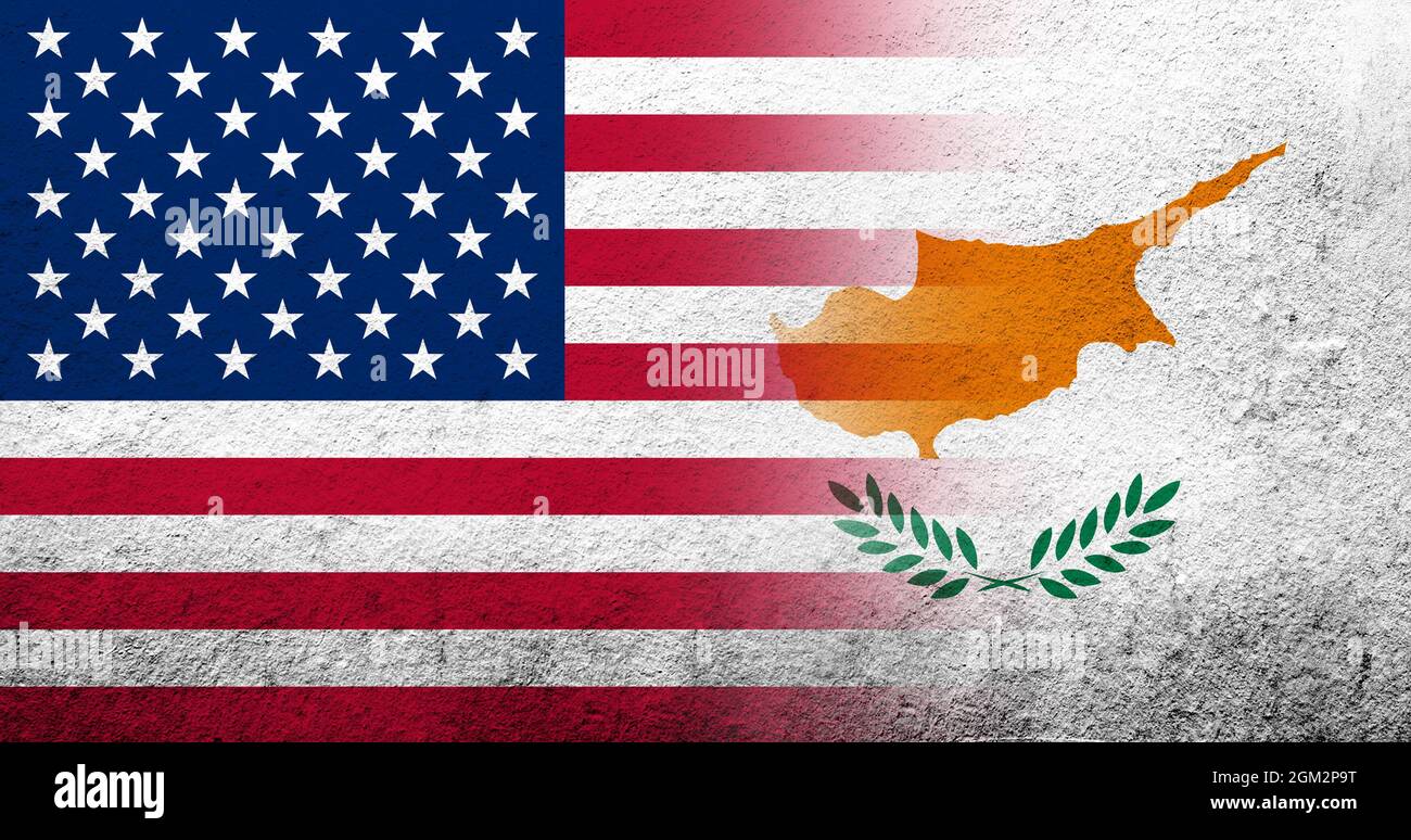 United States of America (USA) national flag with Cyprus National flag ...