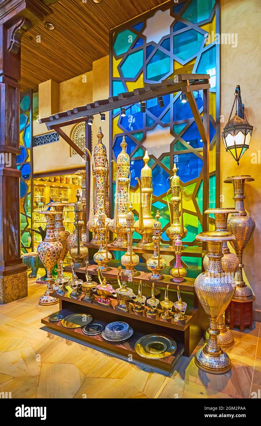Traditional Arabic items on counter of the souvenir stall - Middle ...