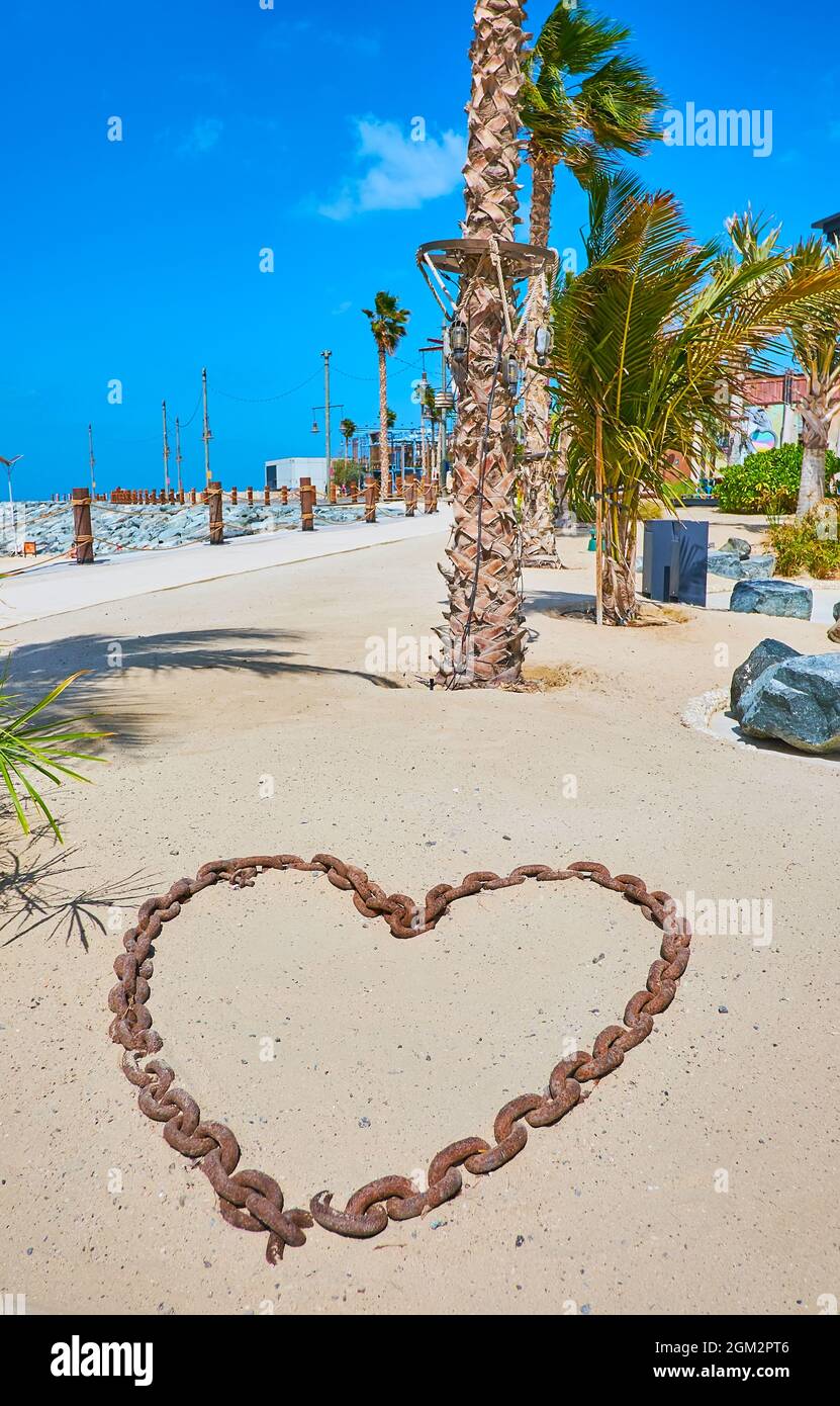 The heart of chain on the sand installation at the walkway of La Mer ...