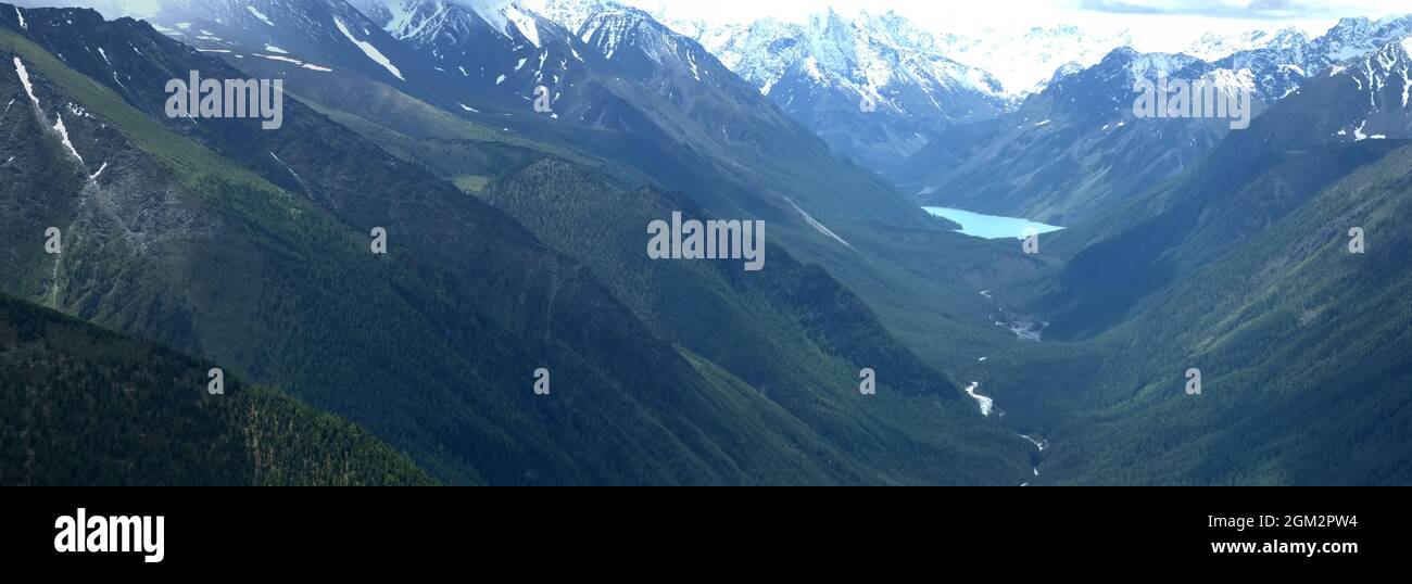 Mountain gorge with river that forms barrier lake from below. On ...