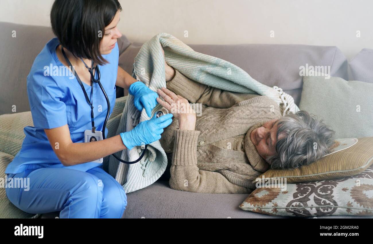 Happy retired woman and trust between doctor and patient Stock Photo ...
