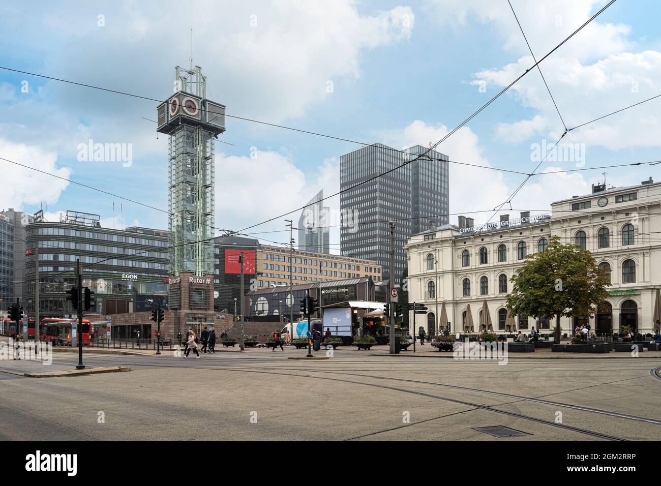 Oslo, Norway. September 2021. the clock tower in the square in front of ...