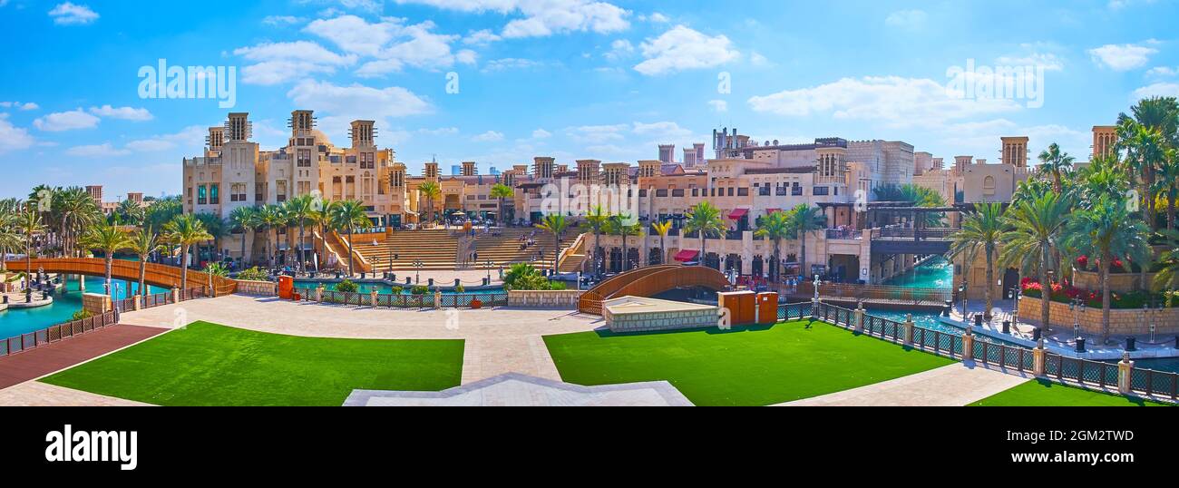 Panorama of Souk Madinat Jumeirah market with barjeel windcatchers on ...