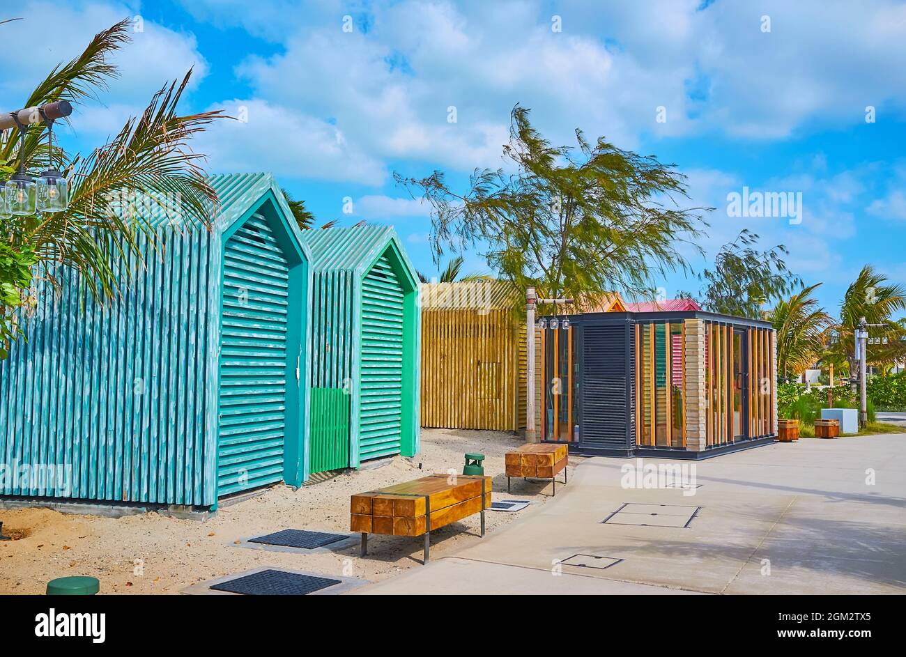 The line of wooden huts, serving as the stalls, storages and cafes in ...