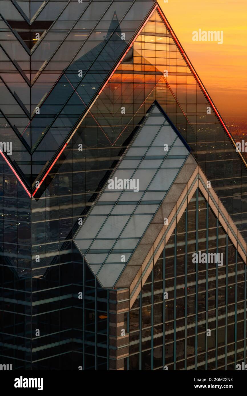 Two Liberty Places - Sunset upper view to Two Liberty Place at Center ...