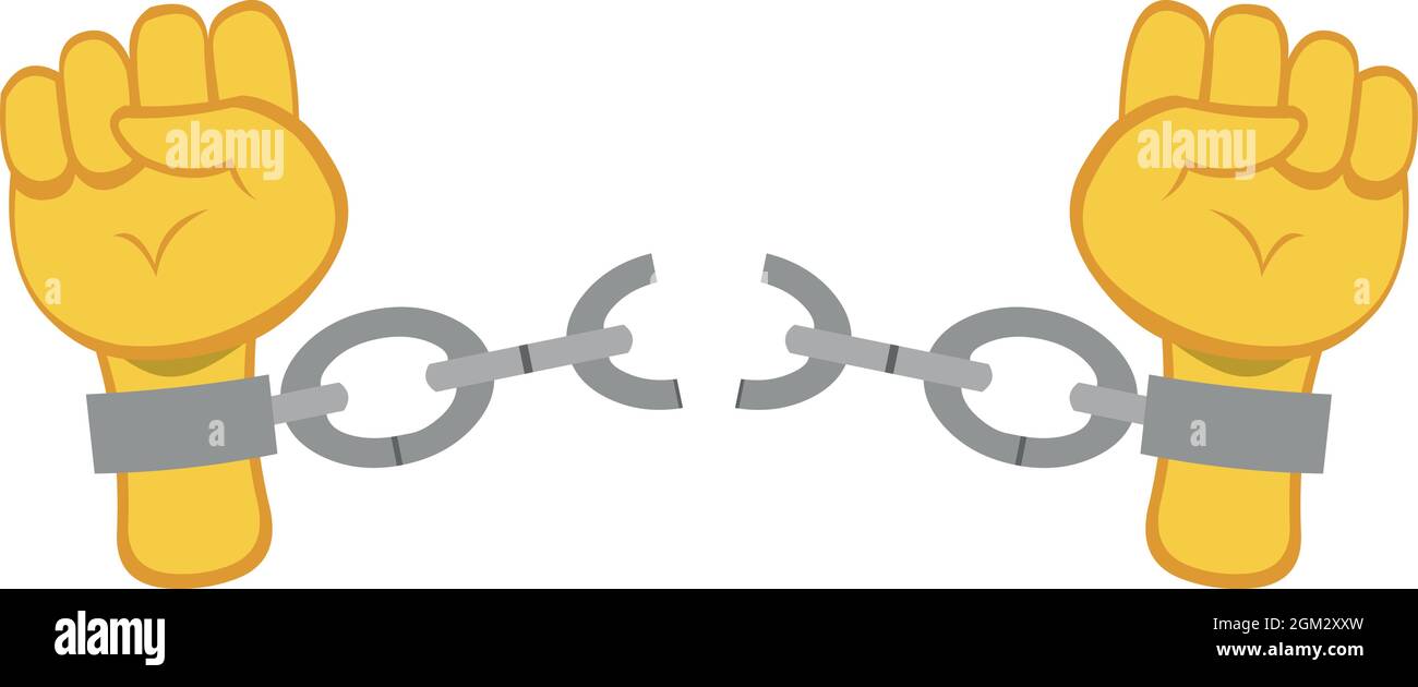 Vector illustration of yellow hand breaking free from chains Stock ...