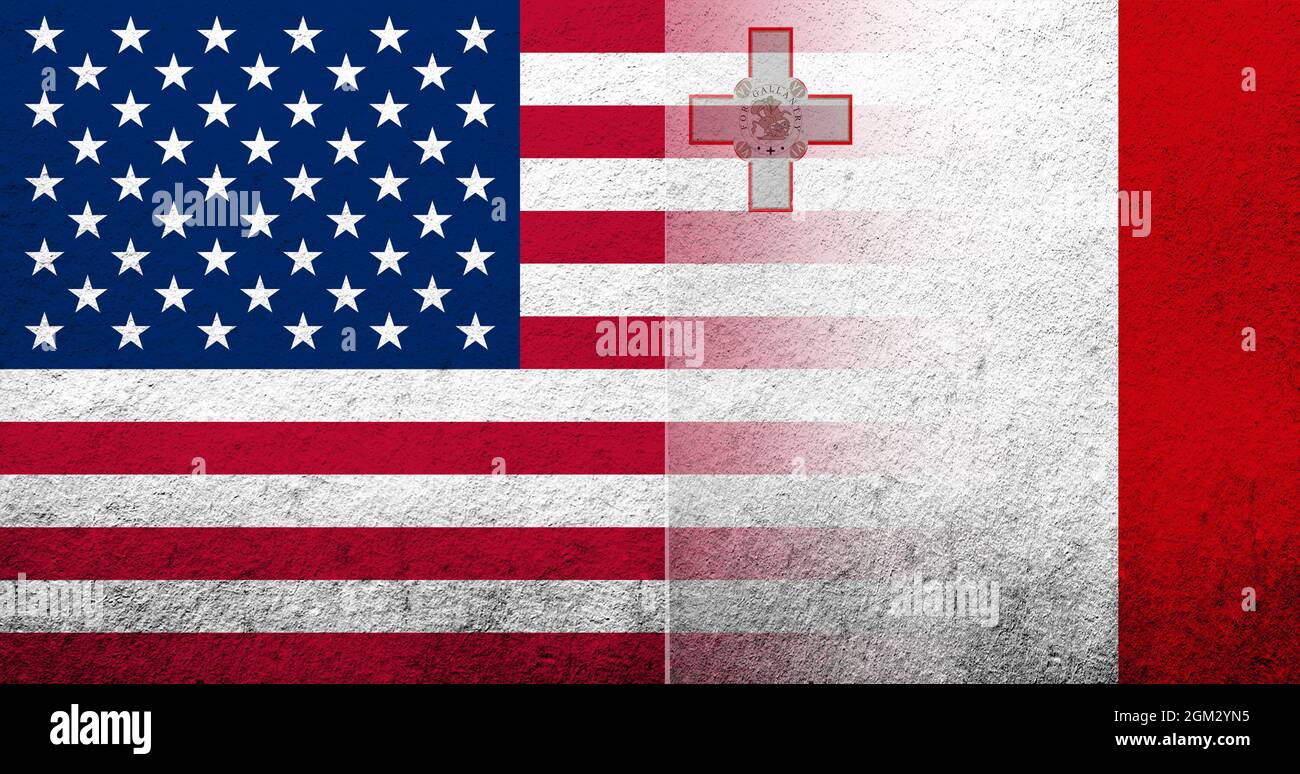 United States of America (USA) national flag with Malta National flag ...
